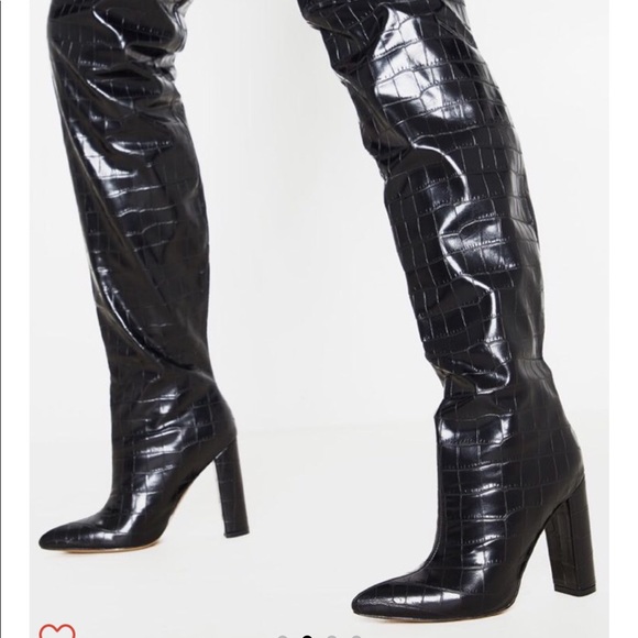 PrettyLittleThing | Shoes | Plt Croc Point Thigh High Boots | Poshmark